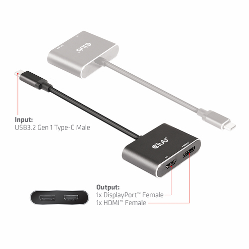 CLUB3D MST hub USB3.2 Gen2 Type-C(DP Alt-Mode) to DisplayPort + HDMI ...